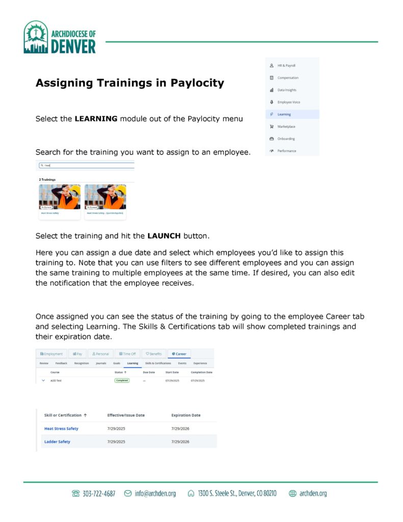 Assigning Trainings in Paylocity | Mission Support